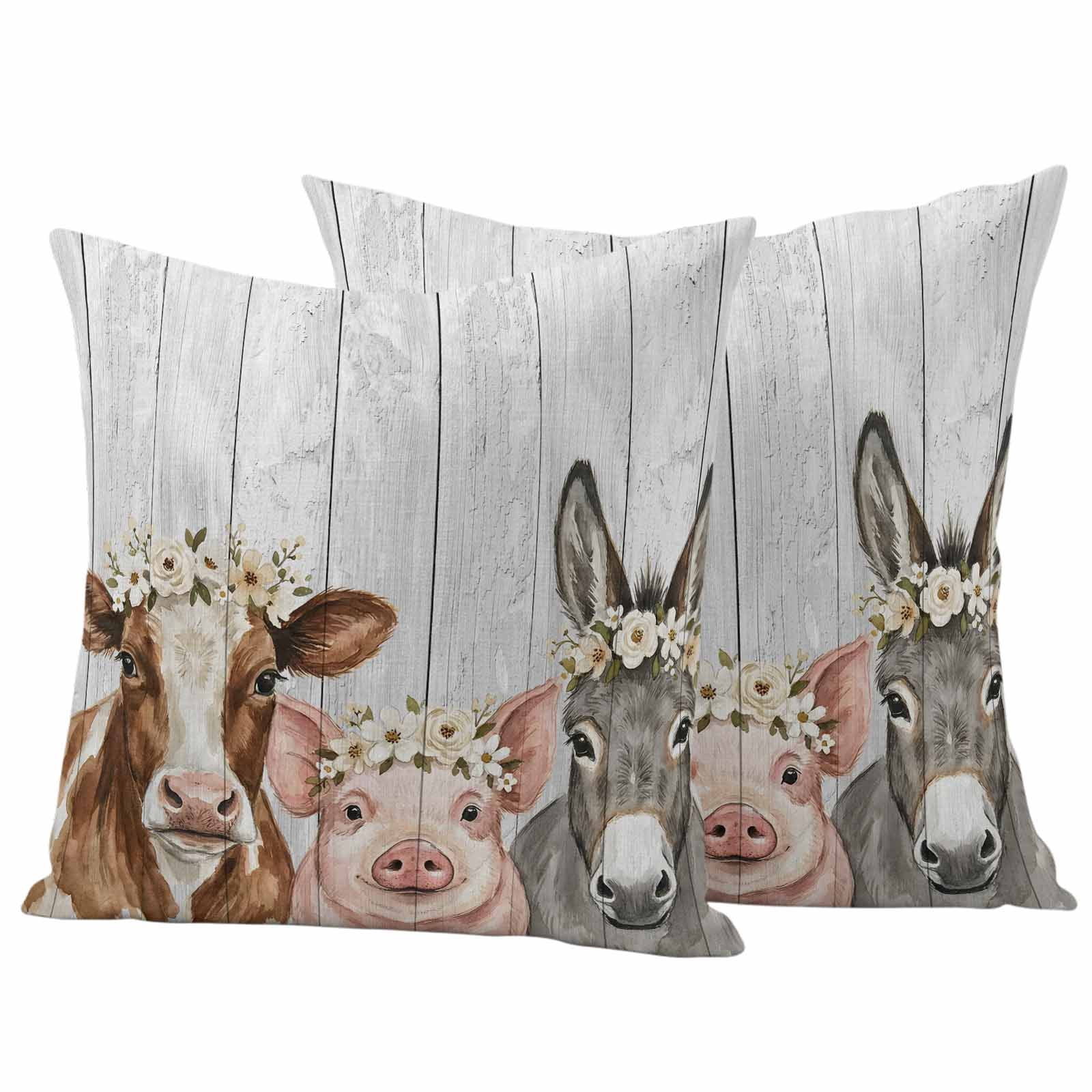 2 Pack Outdoor Waterproof Throw Pillow Covers,Farmhouse Pig Cattle ...