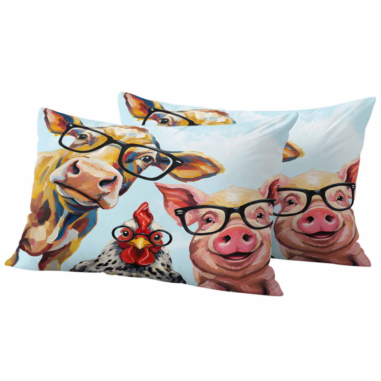 2 Pack Outdoor Waterproof Throw Pillow Covers,Farmhouse Pig Chickens ...