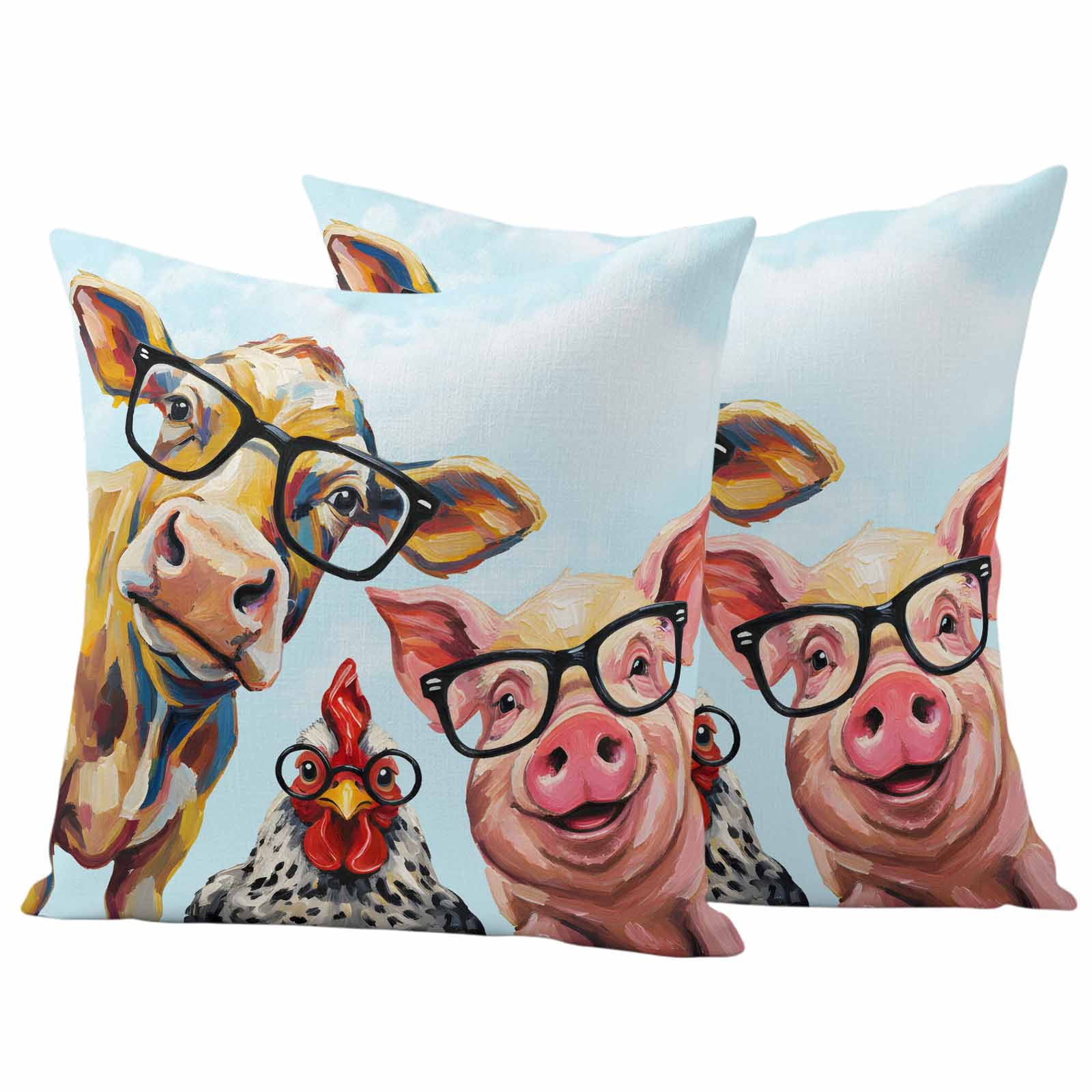 2 Pack Outdoor Waterproof Throw Pillow Covers,Farmhouse Pig Chickens ...
