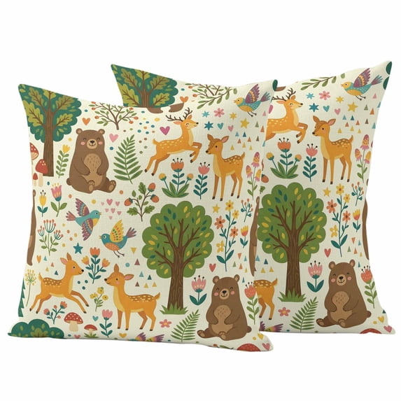 2 Pack Outdoor Waterproof Throw Pillow Covers,Forest Animal Green Tree ...