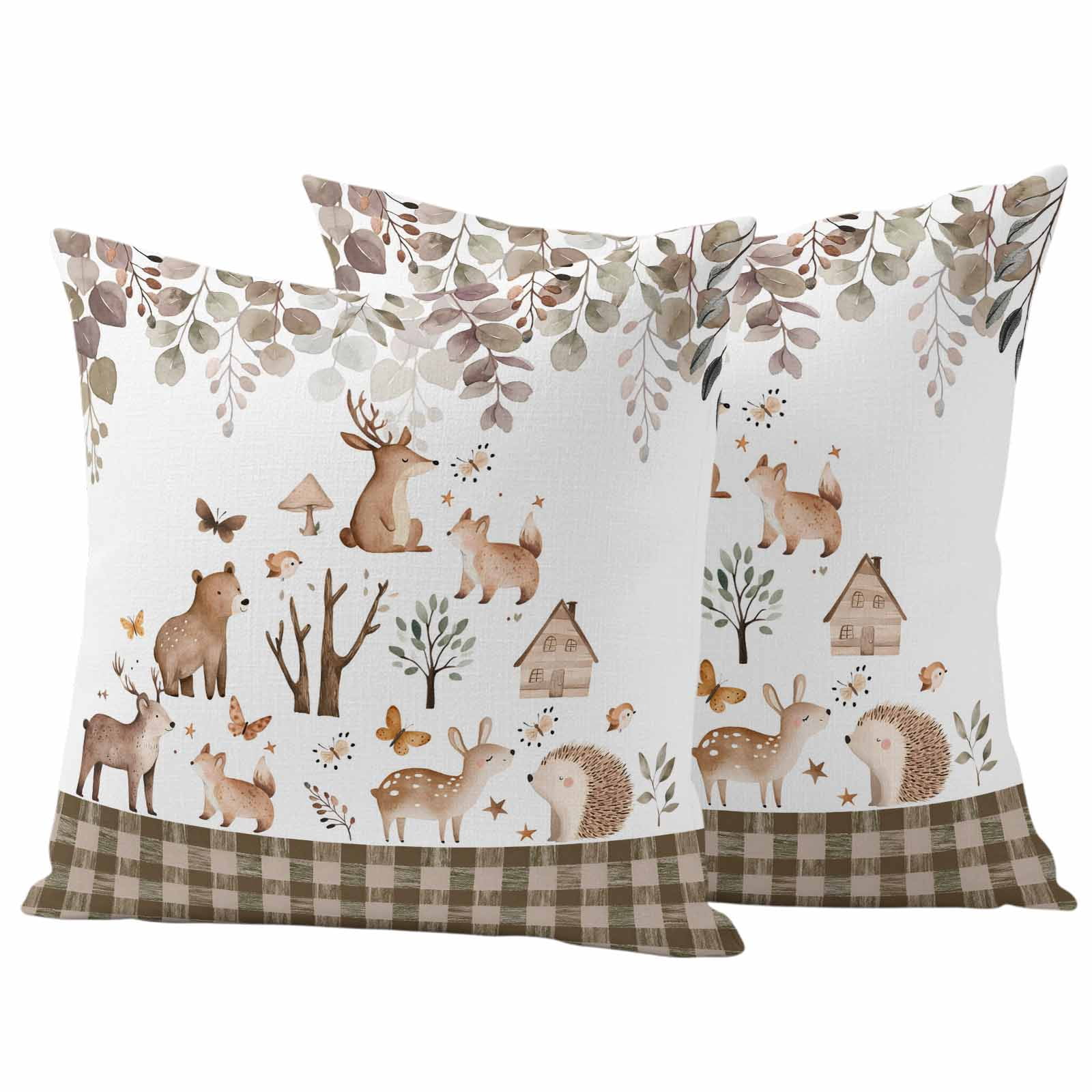 2 Pack Outdoor Waterproof Throw Pillow Covers,Forest Deer Bear Hedgehog ...