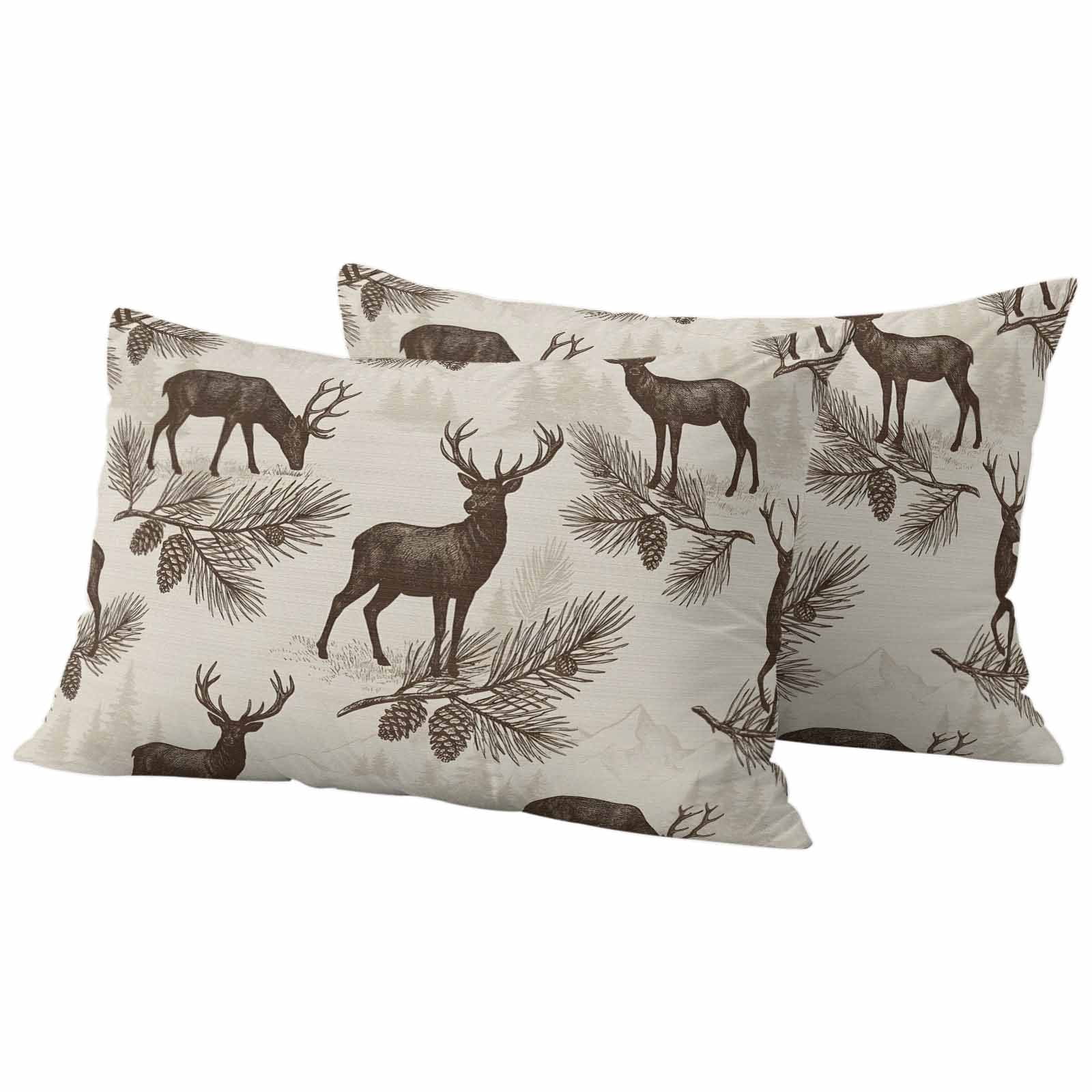 2 Pack Outdoor Waterproof Throw Pillow Covers,Forest Deer Pinecone Leaf ...