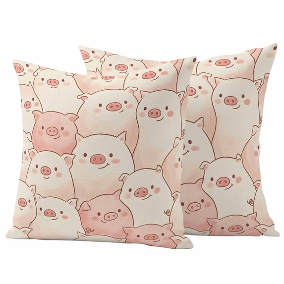 2 Pack Outdoor Waterproof Throw Pillow Covers,Funny Cute Pink Pig ...