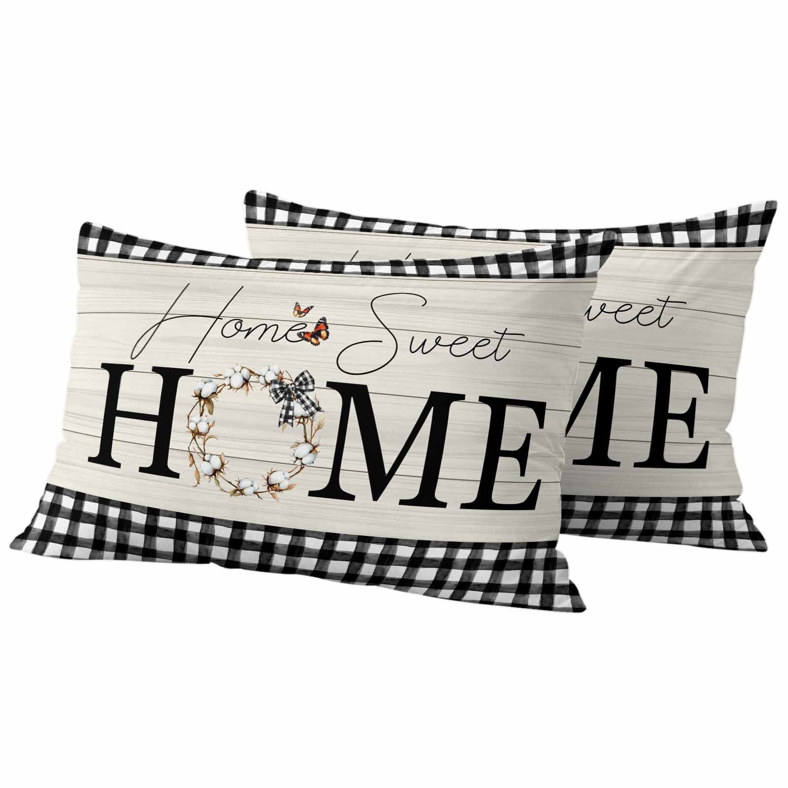 2 Pack Outdoor Waterproof Throw Pillow Covers,Home Black White Gingham ...