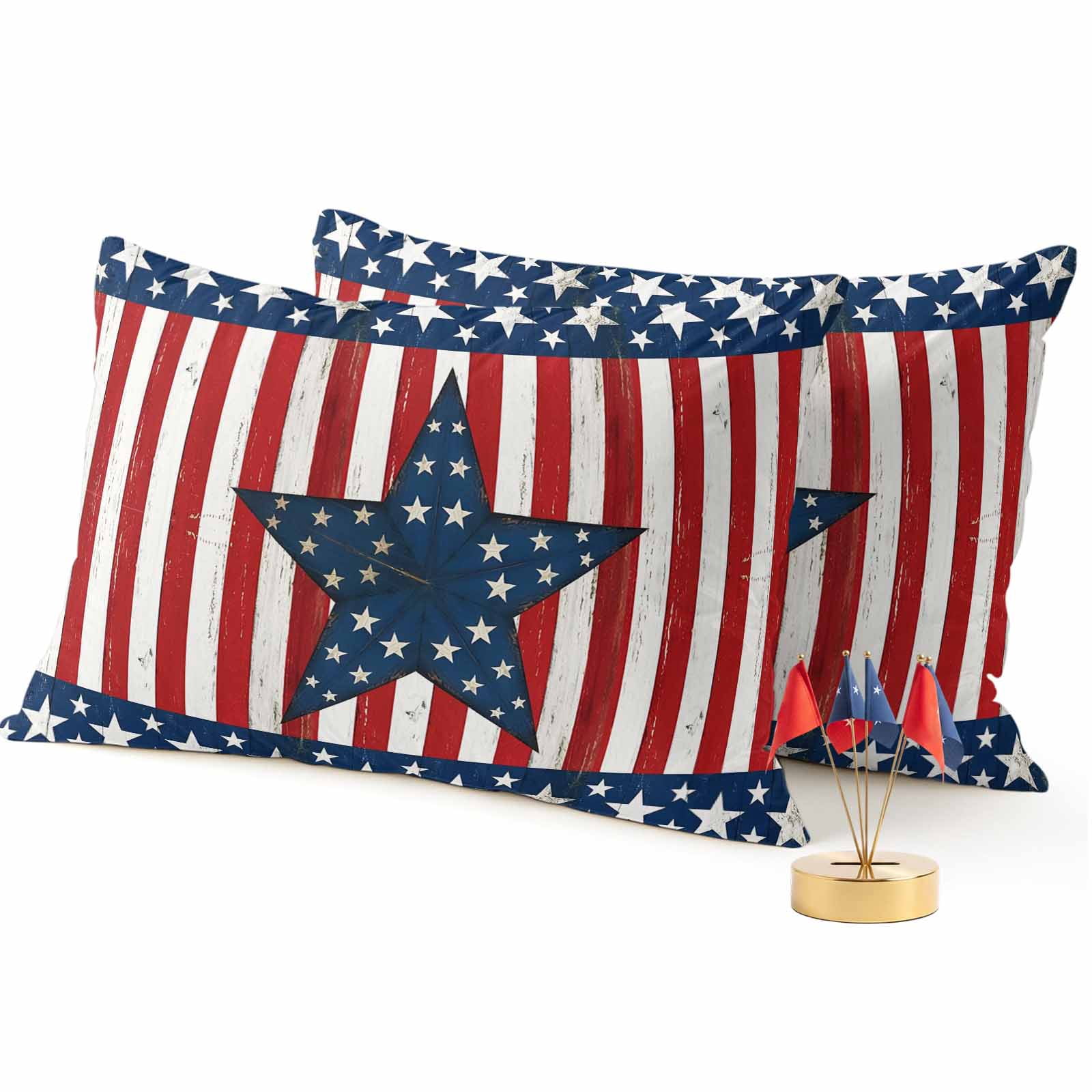 2 Pack Outdoor Waterproof Throw Pillow Covers,Independence Day USA Flag ...