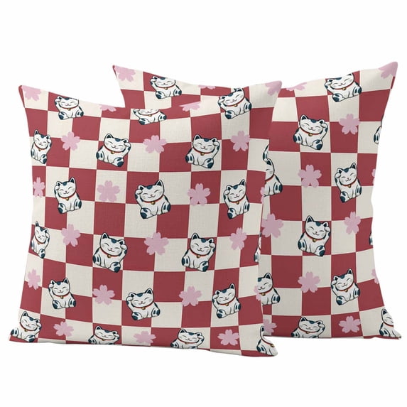 2 Pack Outdoor Waterproof Throw Pillow Covers,Japanese Lucky Cat Pink ...