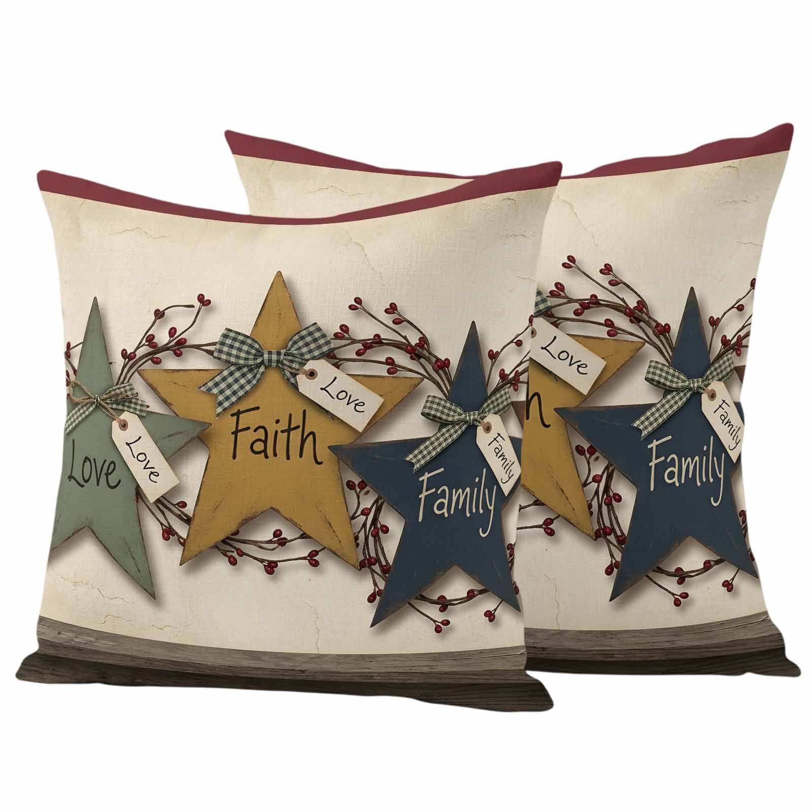 2 Pack Outdoor Waterproof Throw Pillow Covers,Love Faith Family Star ...
