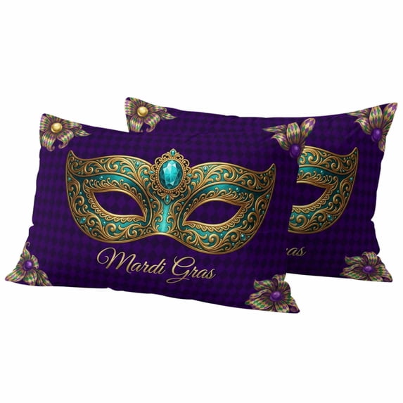 2 Pack Outdoor Waterproof Throw Pillow Covers,Mardi Gras Mask Purple ...