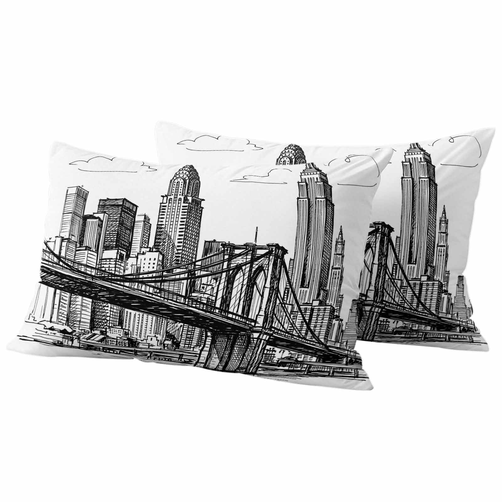 2 Pack Outdoor Waterproof Throw Pillow Covers,Modern Bridge Building ...