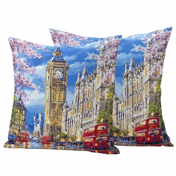 2 Pack Outdoor Waterproof Throw Pillow Covers,Oil Style Clock Tower ...