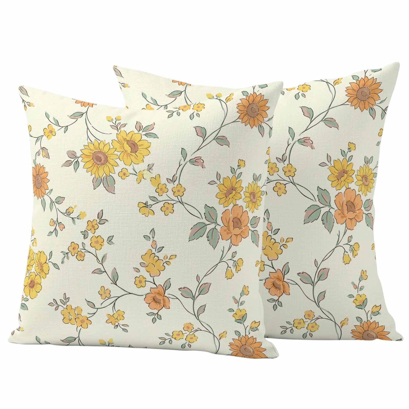 2 Pack Outdoor Waterproof Throw Pillow Covers,Orange Yellow Flowers ...