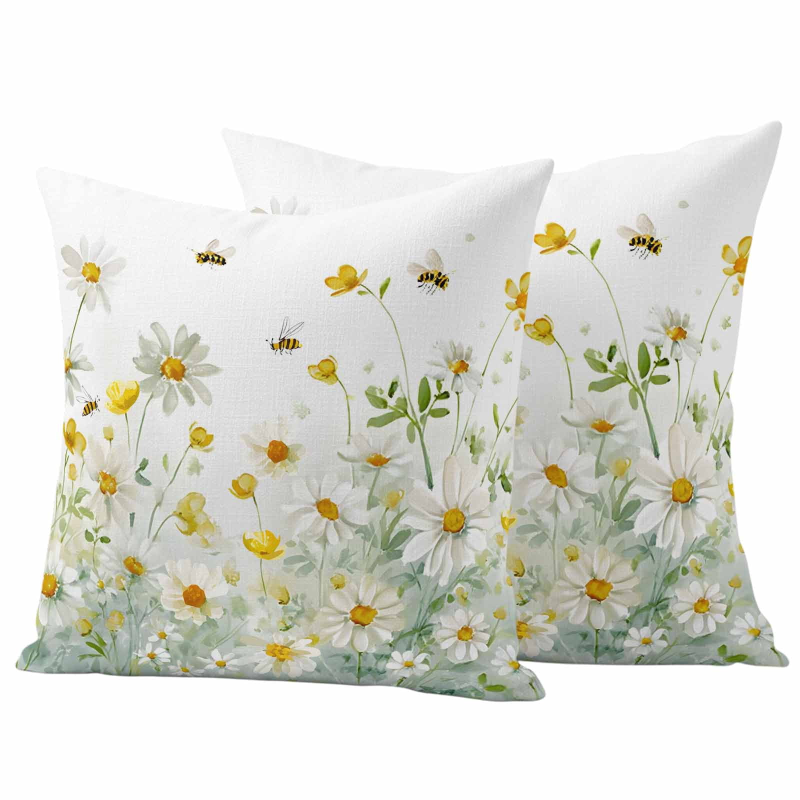 2 Pack Outdoor Waterproof Throw Pillow Covers,Pastoral Daisy Floral ...