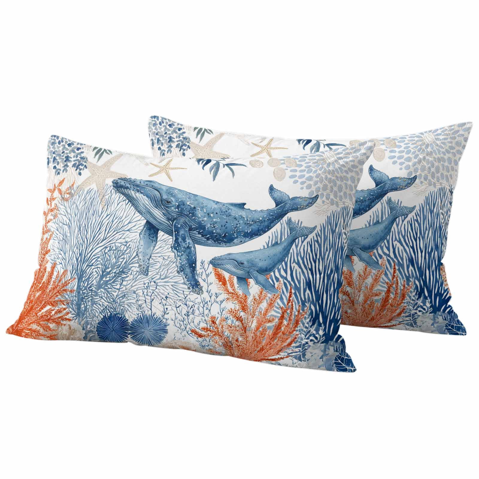 2 Pack Outdoor Waterproof Throw Pillow Covers,Sea Whale Marine Coral ...