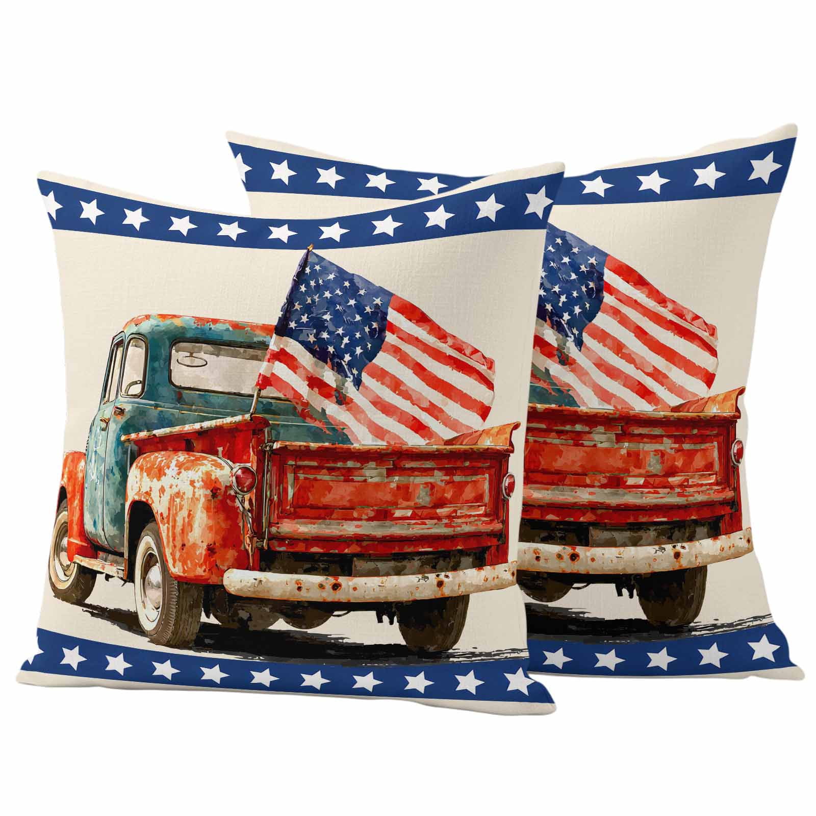 2 Pack Outdoor Waterproof Throw Pillow Covers,Shabby Truck with USA ...