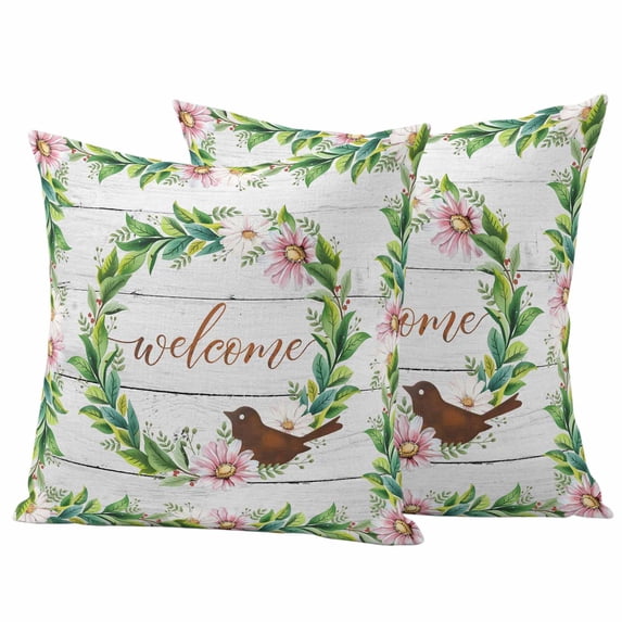 2 Pack Outdoor Waterproof Throw Pillow Covers,Spring Flower Wreath ...