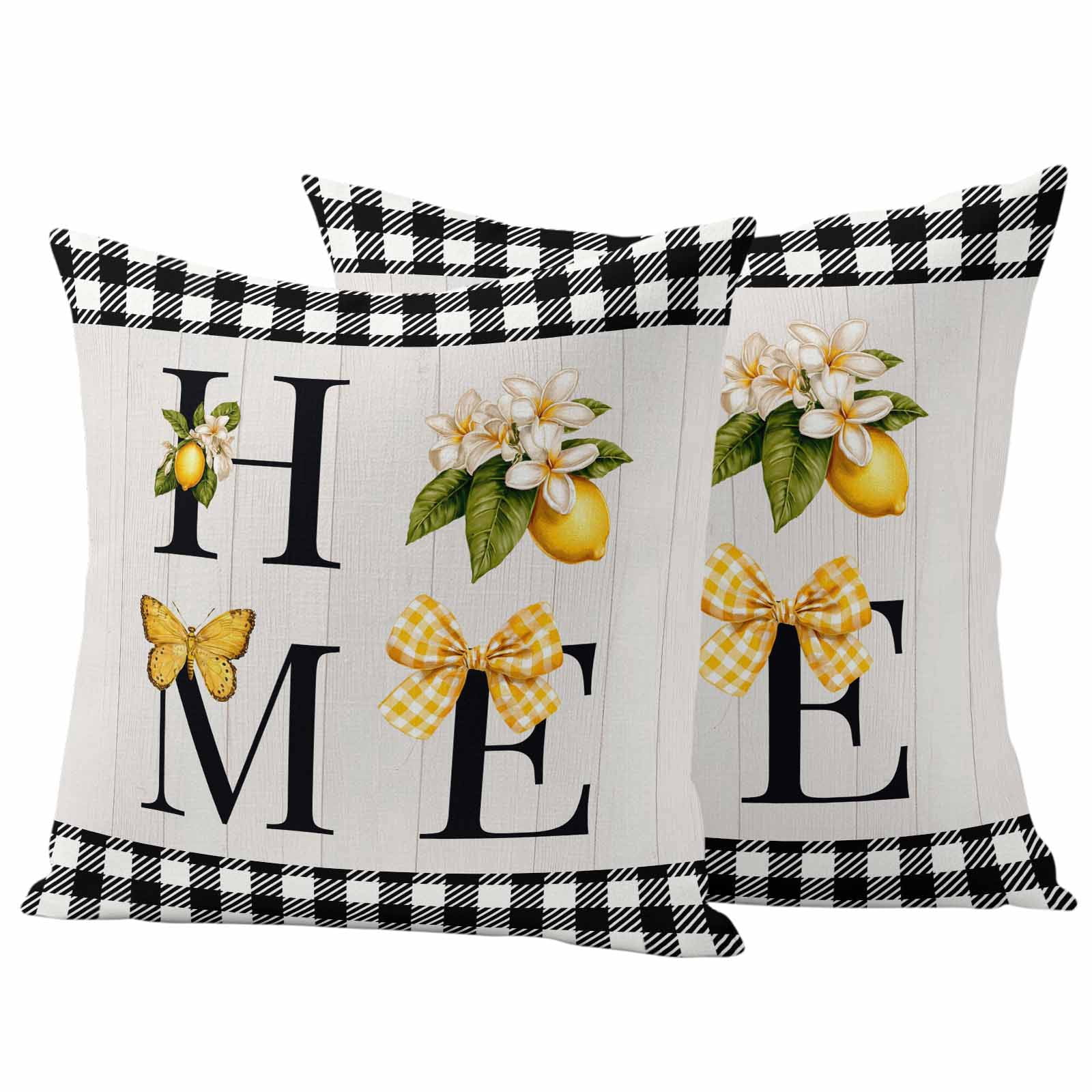 2 Pack Outdoor Waterproof Throw Pillow Covers,Summer Lemon Flower ...