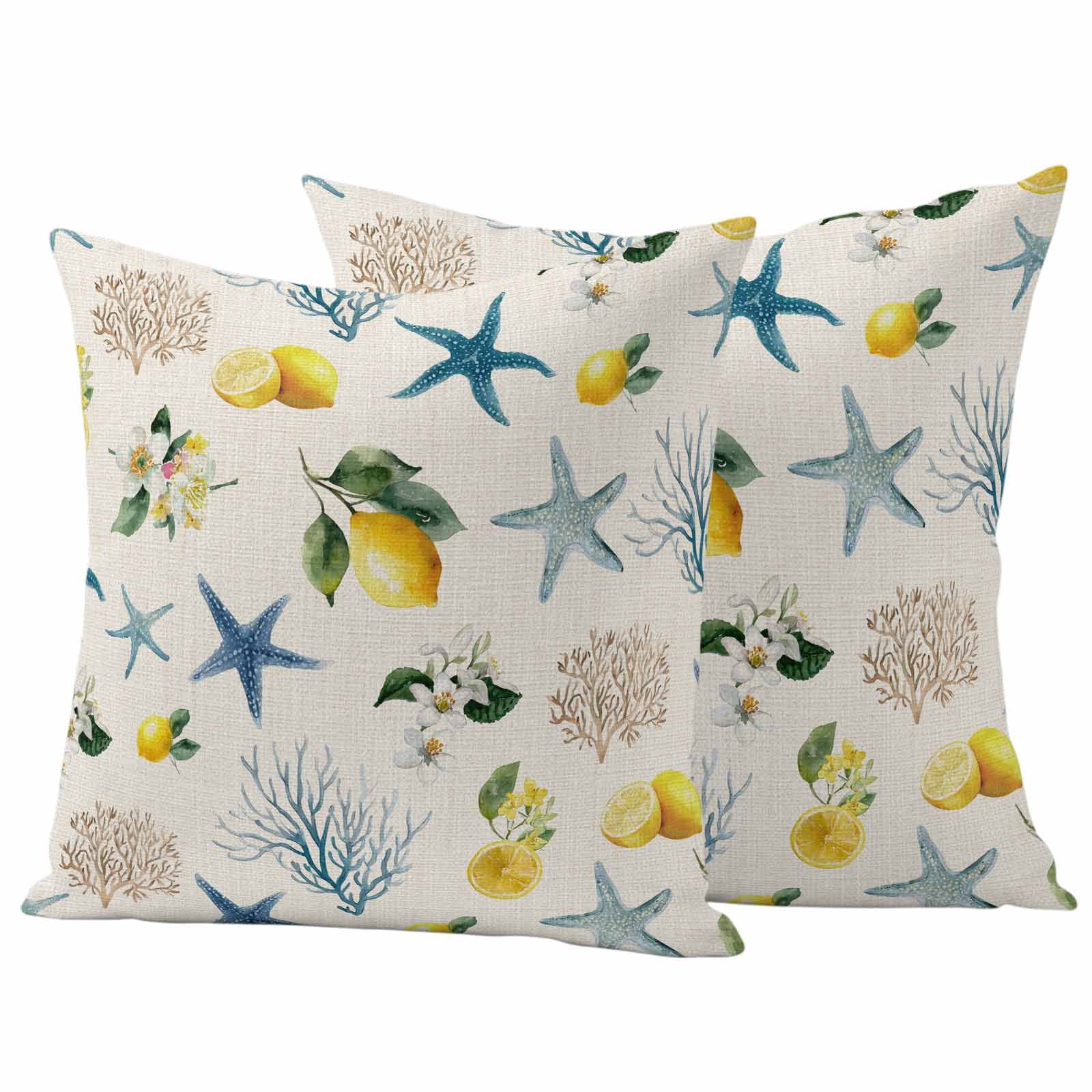 2 Pack Outdoor Waterproof Throw Pillow Covers,Summer Lemon Flower Leaf ...