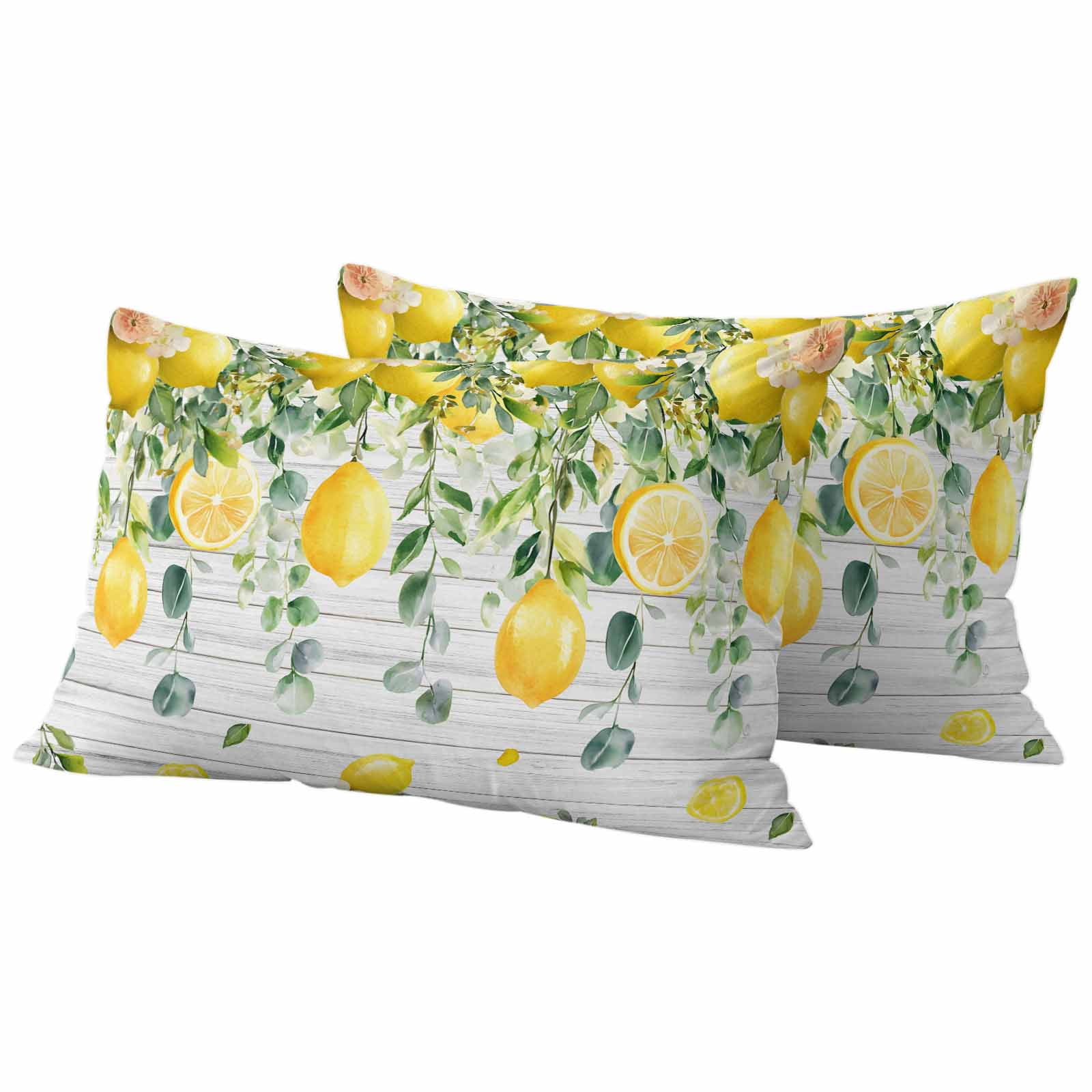 2 Pack Outdoor Waterproof Throw Pillow Covers,Summer Lemon Green Leaves ...