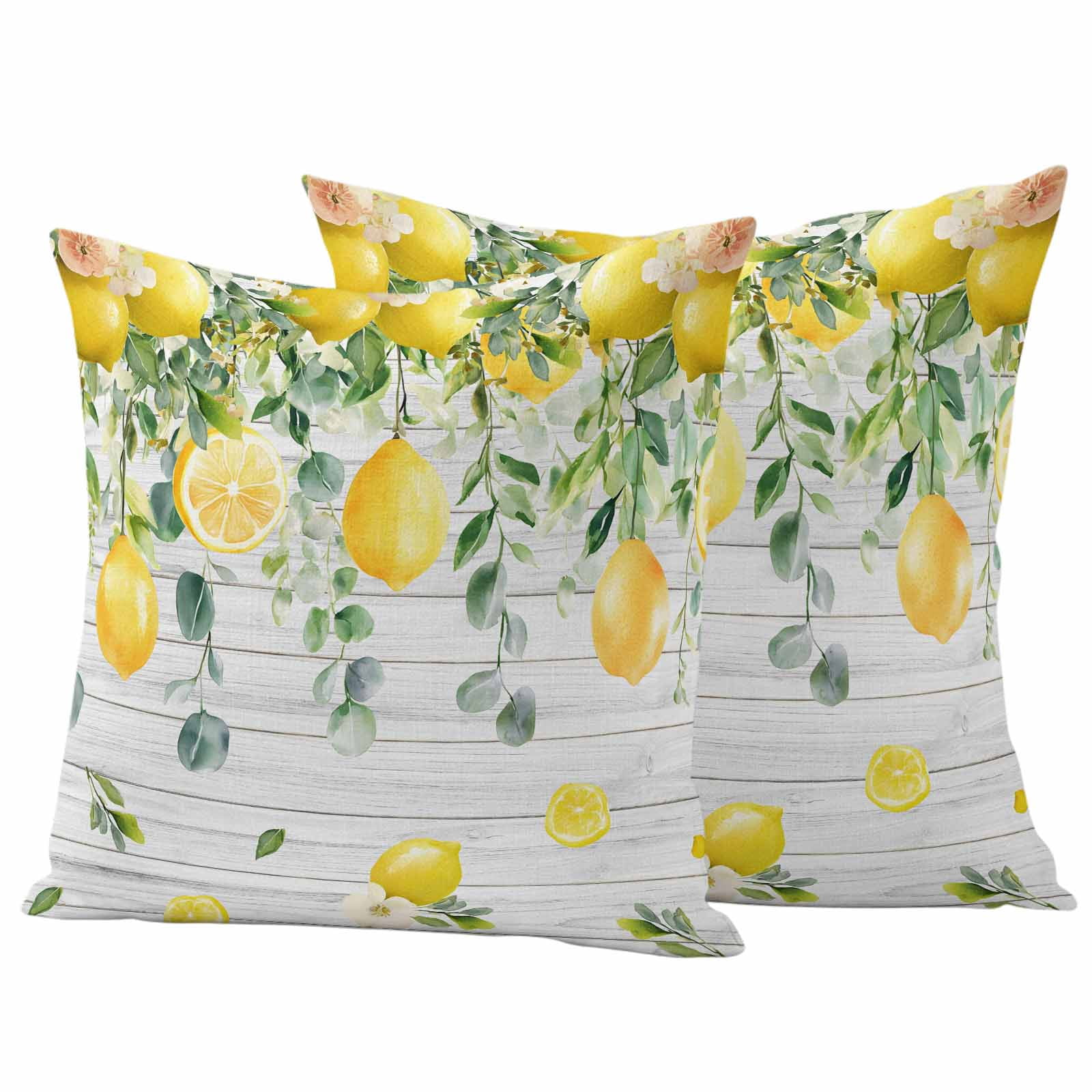 2 Pack Outdoor Waterproof Throw Pillow Covers,Summer Lemon Green Leaves ...