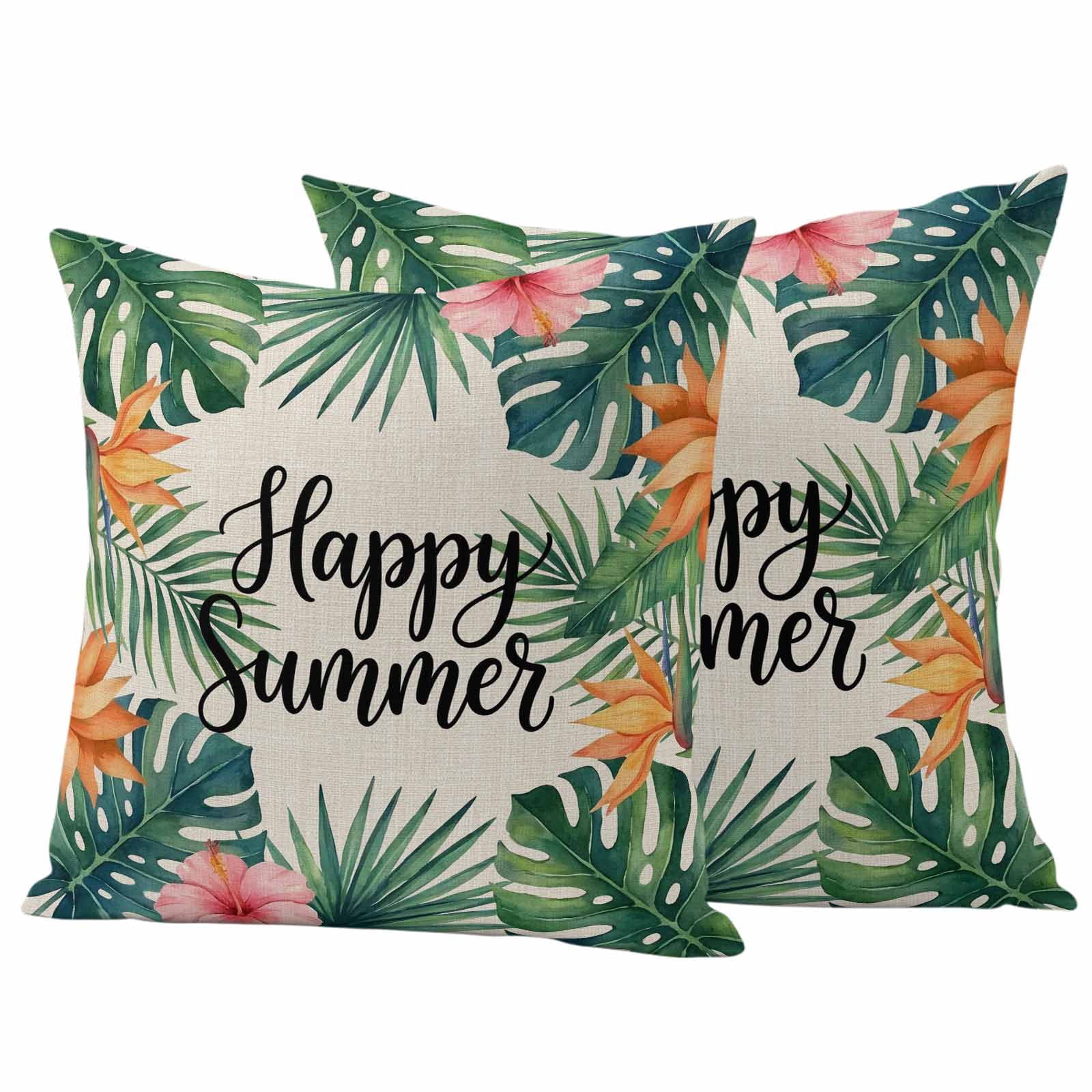 2 Pack Outdoor Waterproof Throw Pillow Covers,Summer Pink Orange Flower ...