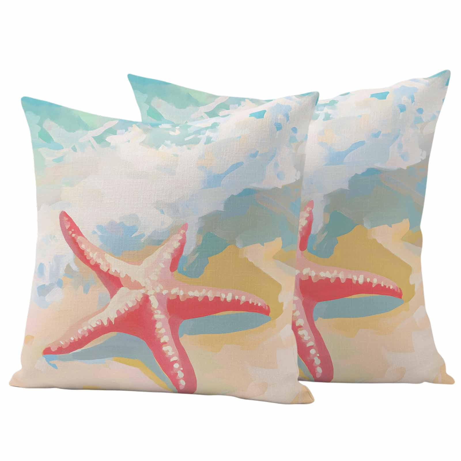2 Pack Outdoor Waterproof Throw Pillow Covers,Summer Red Starfish ...