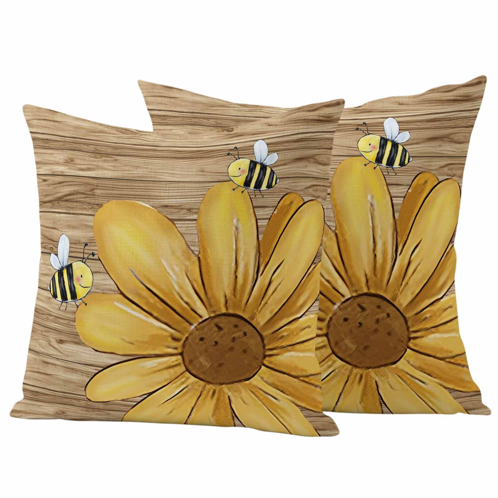 2 Pack Outdoor Waterproof Throw Pillow Covers,Summer Yellow Bee Blossom ...