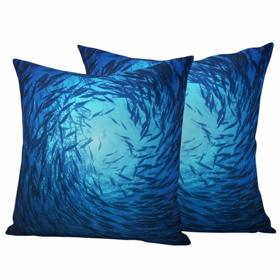 2 Pack Outdoor Waterproof Throw Pillow Covers,Underwater Blue School of ...