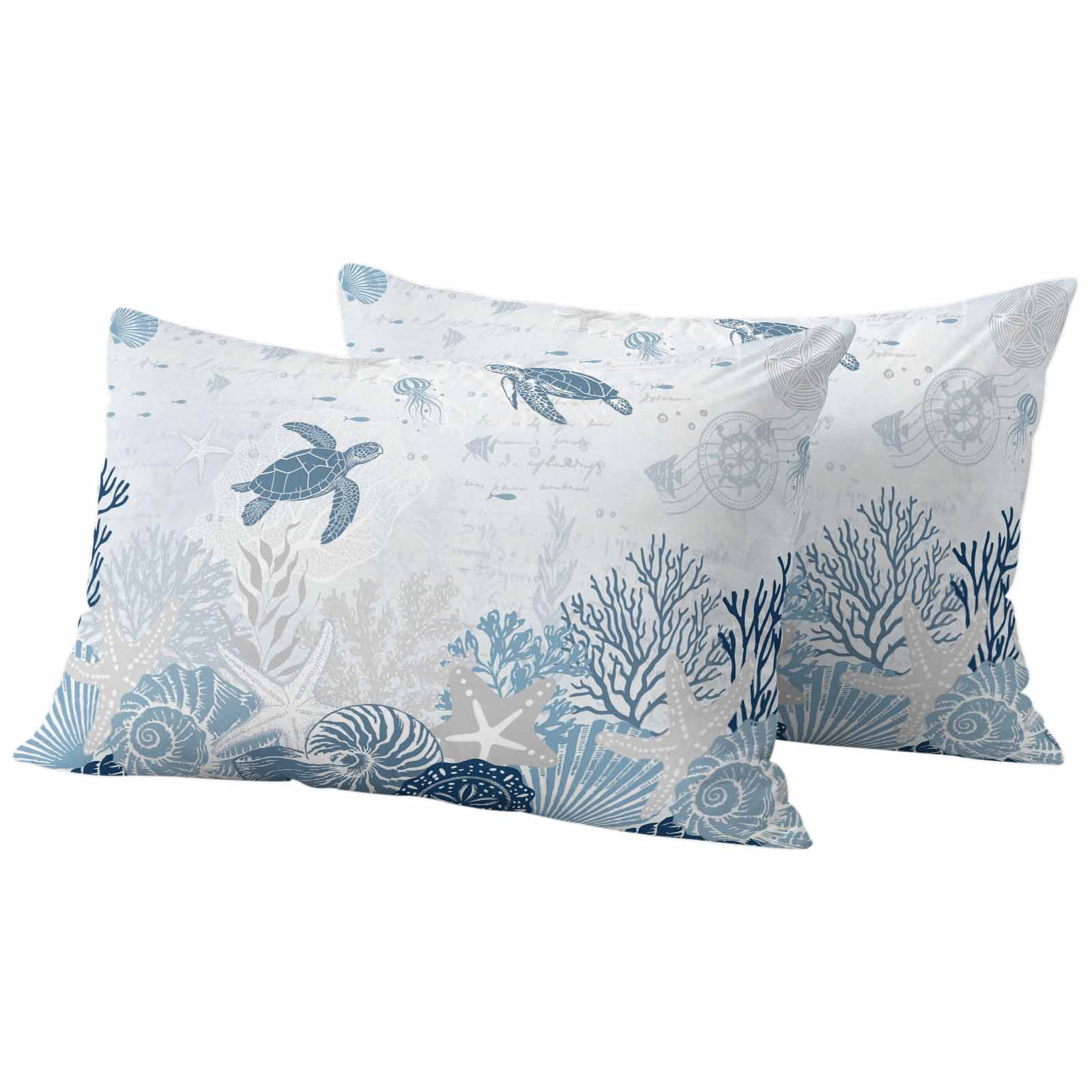 2 Pack Outdoor Waterproof Throw Pillow Covers,Vintage Blue Sea Turtle ...