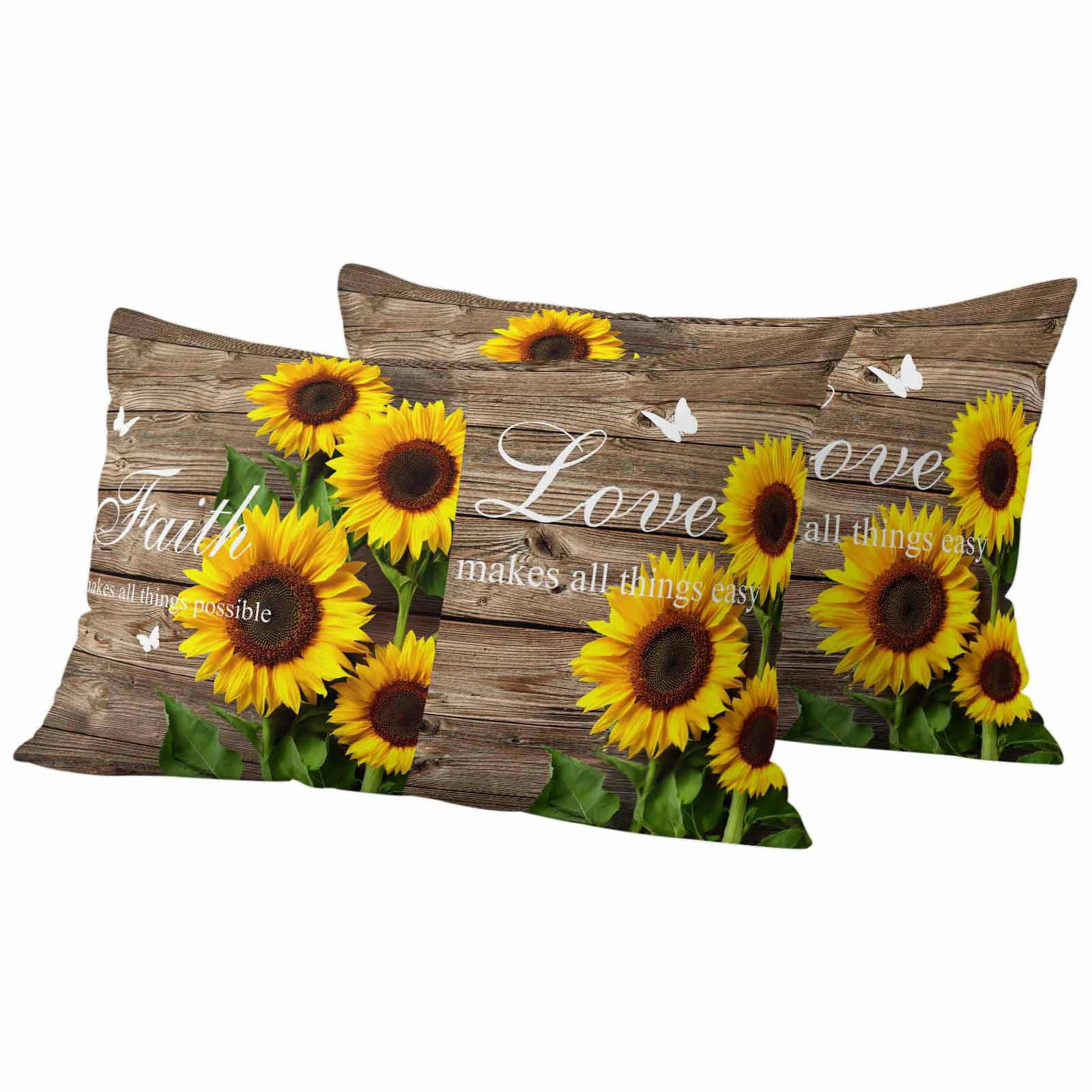 2 Pack Outdoor Waterproof Throw Pillow Covers,Vintage Farm Sunflowers ...