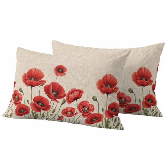 2 Pack Outdoor Waterproof Throw Pillow Covers,Vintage Red Poppy Flowers ...