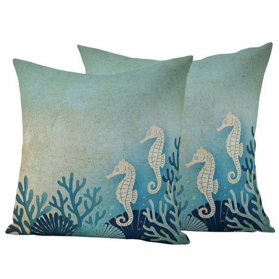 2 Pack Outdoor Waterproof Throw Pillow Covers,Vintage Seahorses Sea ...