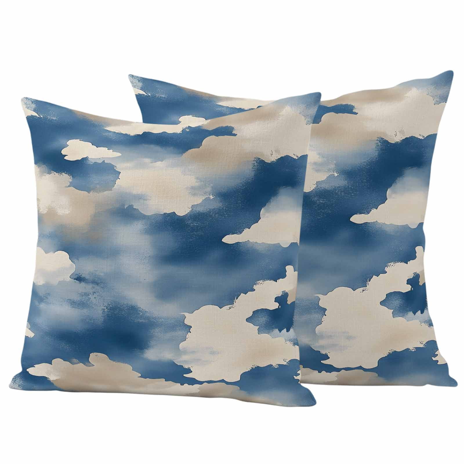 2 Pack Outdoor Waterproof Throw Pillow Covers,Watercolor Blue White ...