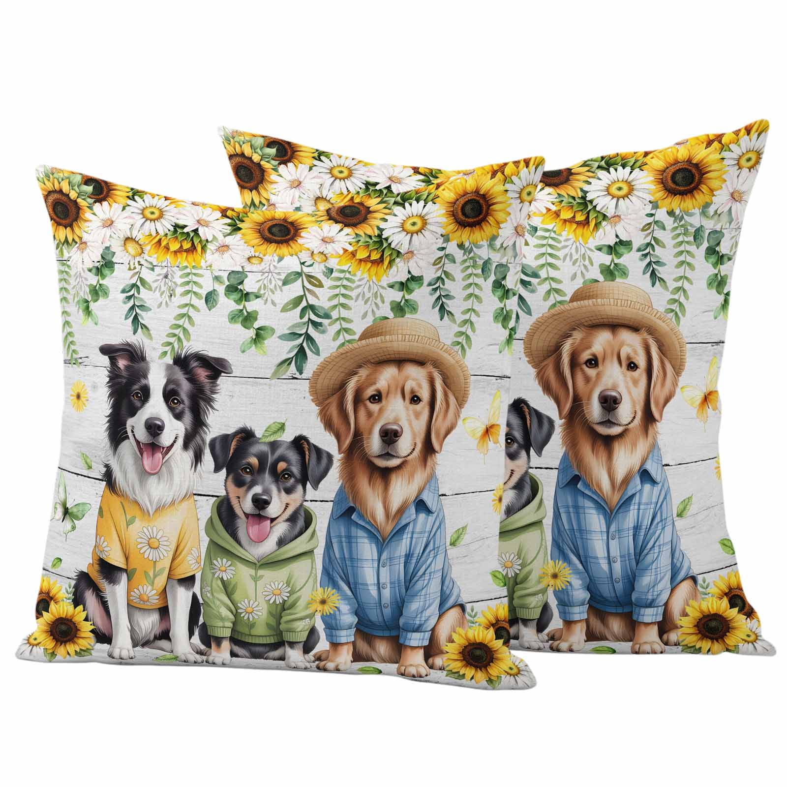 2 Pack Outdoor Waterproof Throw Pillow Covers,Watercolor Country Dogs ...