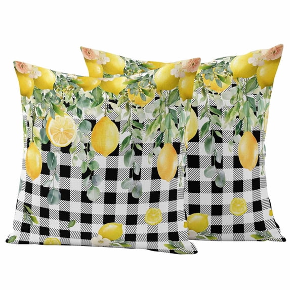 2 Pack Outdoor Waterproof Throw Pillow Covers,Watercolor Farm Lemon ...