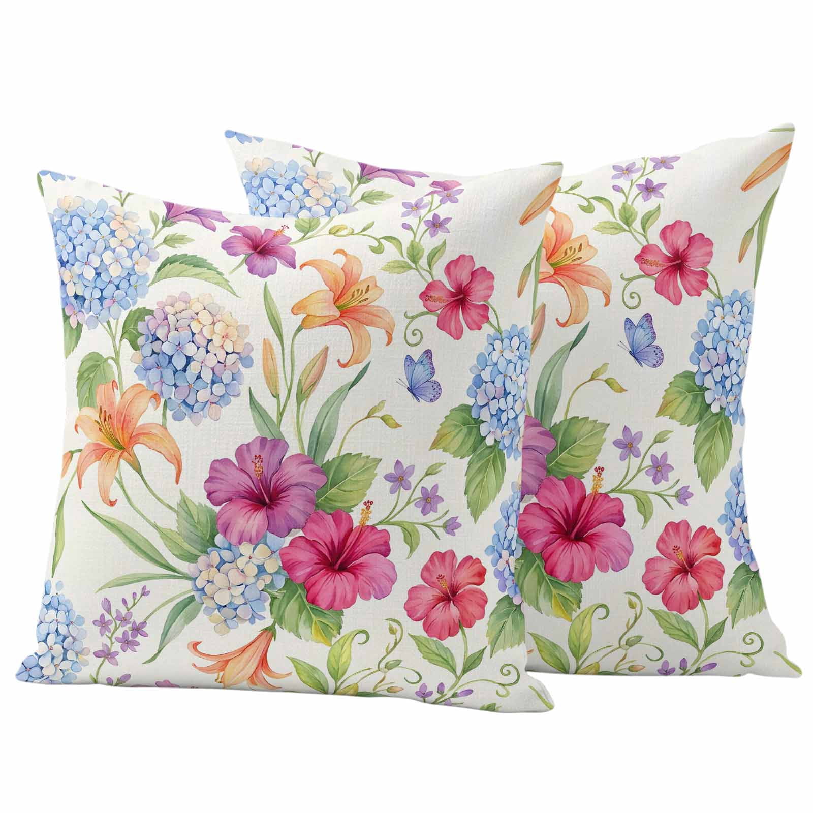 2 Pack Outdoor Waterproof Throw Pillow Covers,Watercolor Pink Flowers ...