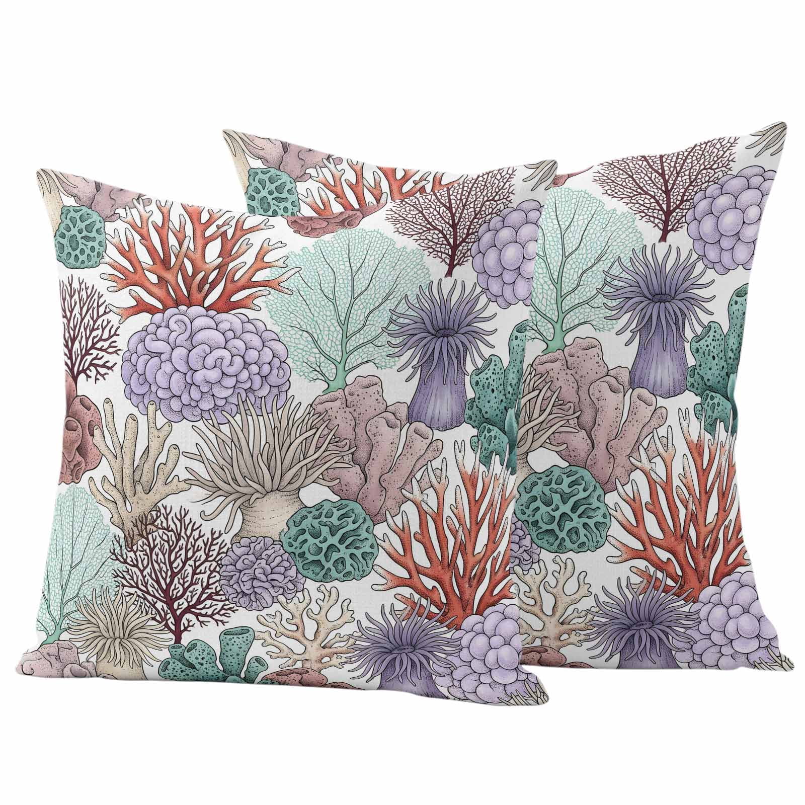 2 Pack Outdoor Waterproof Throw Pillow Covers,Watercolor Purple Green ...