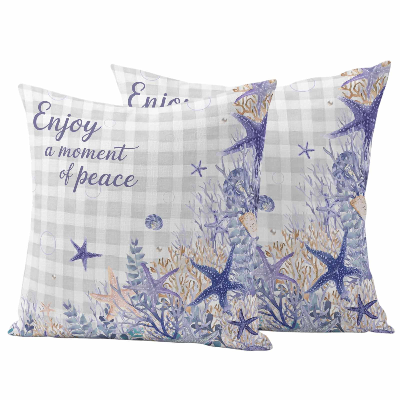 2 Pack Outdoor Waterproof Throw Pillow Covers,Watercolor Purple Ocean ...