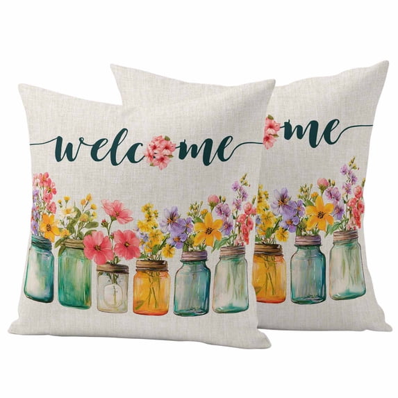 2 Pack Outdoor Waterproof Throw Pillow Covers,Welcome Words on Linen ...