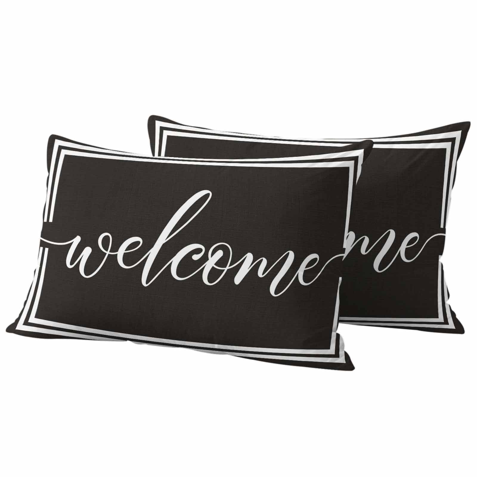 2 Pack Outdoor Waterproof Throw Pillow Covers,White Welcome Text on ...
