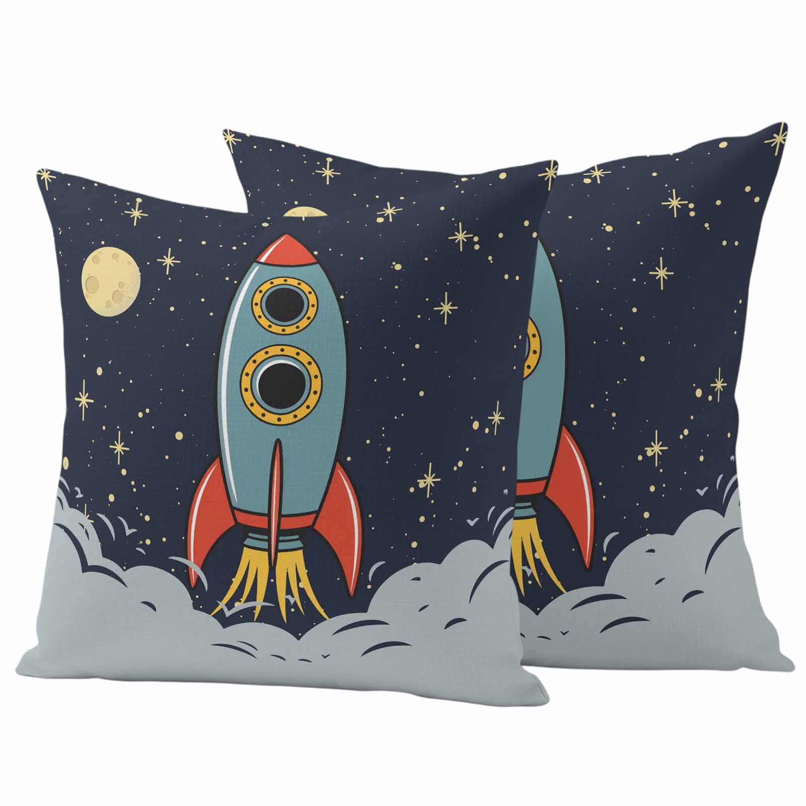 2 Pack Outdoor Waterproof Throw Pillows, Cartoon Space Rocket Launch ...