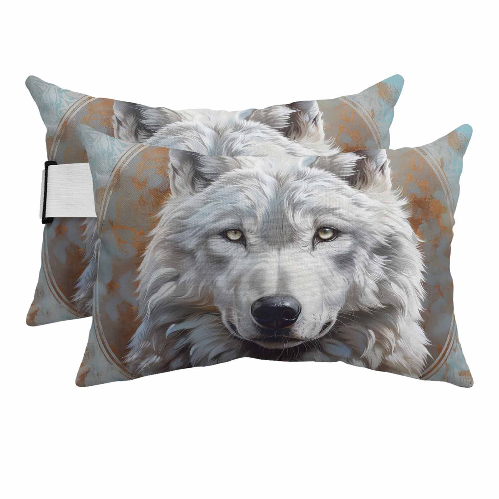 2 Pack Outdoor Waterproof Throw Pillows for Head,White Wolf Animal Cool ...
