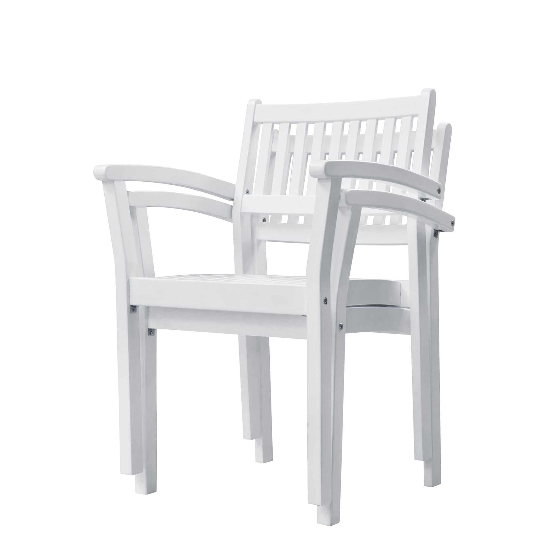 2-Pack Stackable Acacia Wood Outdoor Patio Garden Chairs - White ...