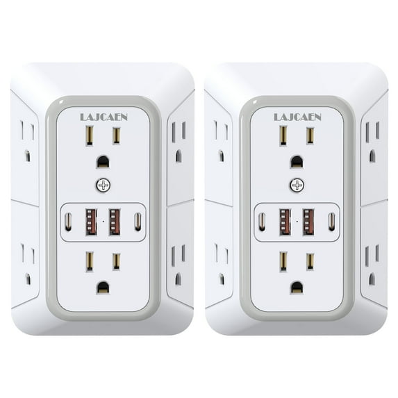 2 Pack Outlet Extender Multi Plug Wall 6 Outlets Adapter with 4 USB ...