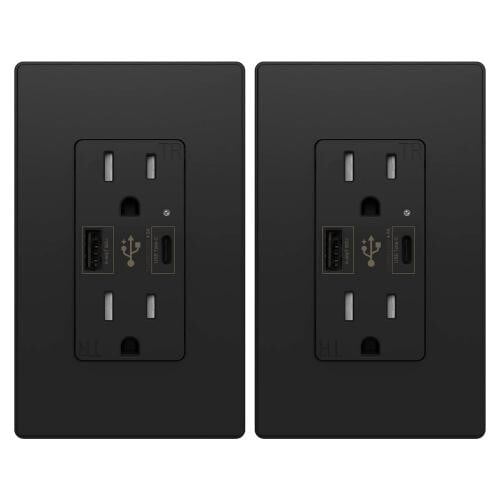 2 Pack Outlet With USB C & A, 4.8A Receptacle 15 Amp,Wall Socket Plate ...