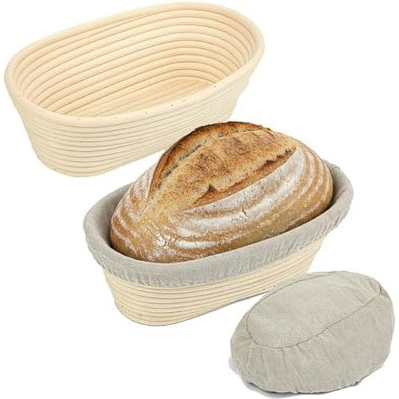 2 Pack Oval Banneton Proofing Basket Set, 10 Inch Natural Rattan Bread ...