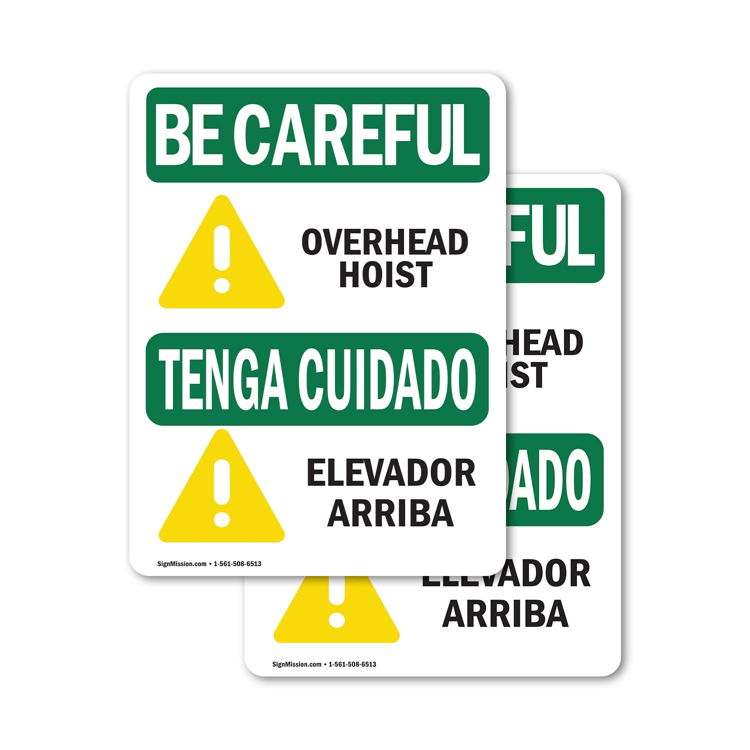(2 Pack) Overhead Hoist Bilingual OSHA Be Careful Sign 10 Inch X 14 ...