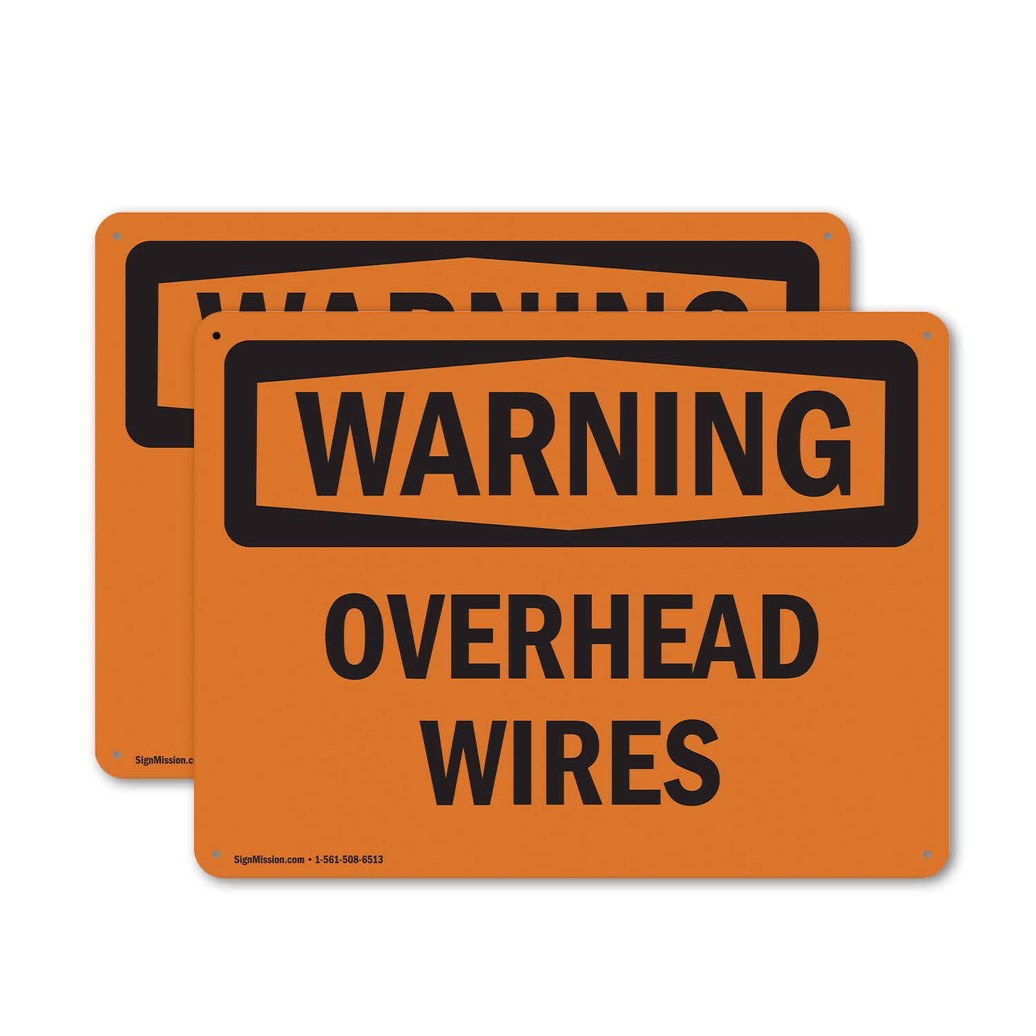 (2 Pack) Overhead Wires OSHA Warning Sign 14 Inch X 10 Inch Indoor ...