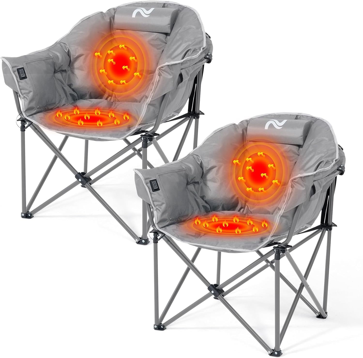 2 Pack Oversized Heated Camping Chair, 3 Heating Levels Soft Padded ...