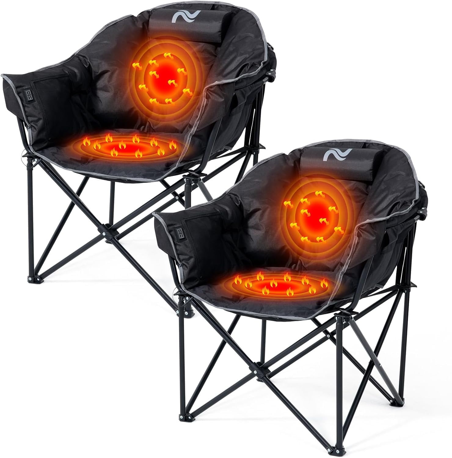 2 Pack Oversized Heated Camping Chair, 3 Heating Levels Soft Padded ...