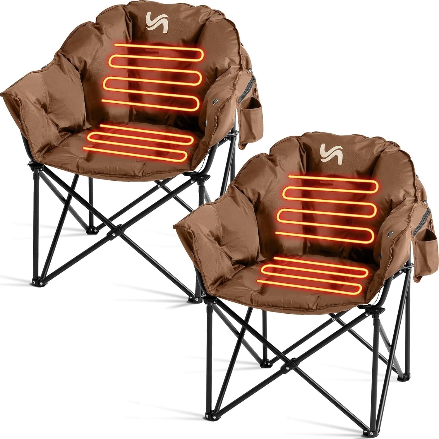 2 Pack Oversized Heated Camping Chair, 3 Heating Levels Soft Padded ...